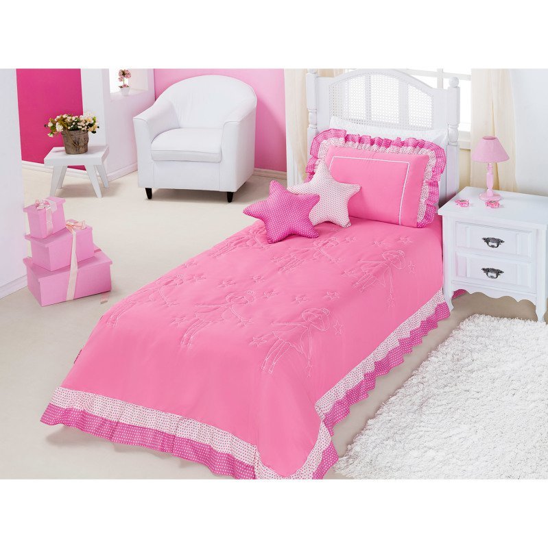 Colcha Bailarina Cobre Leito Solteiro 4 peças Bordado | MadeiraMadeira