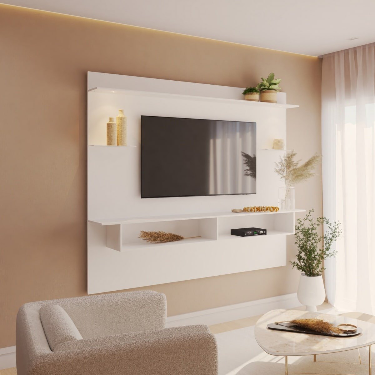 Painel Tv 50 2 Nichos Viena - Branco | MadeiraMadeira