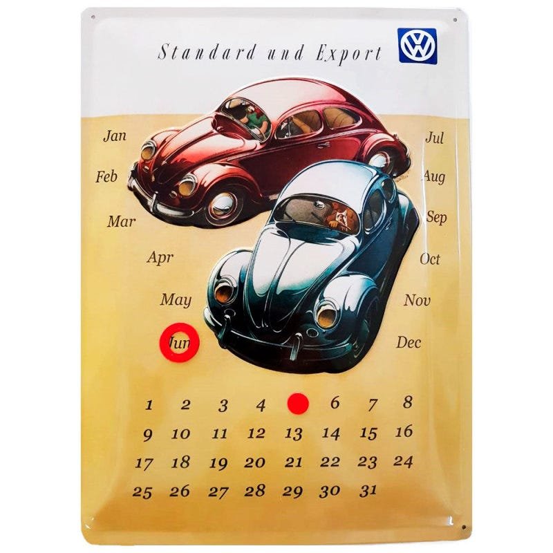 Placa De Metal Calendario Universal Fusca Volks | MadeiraMadeira