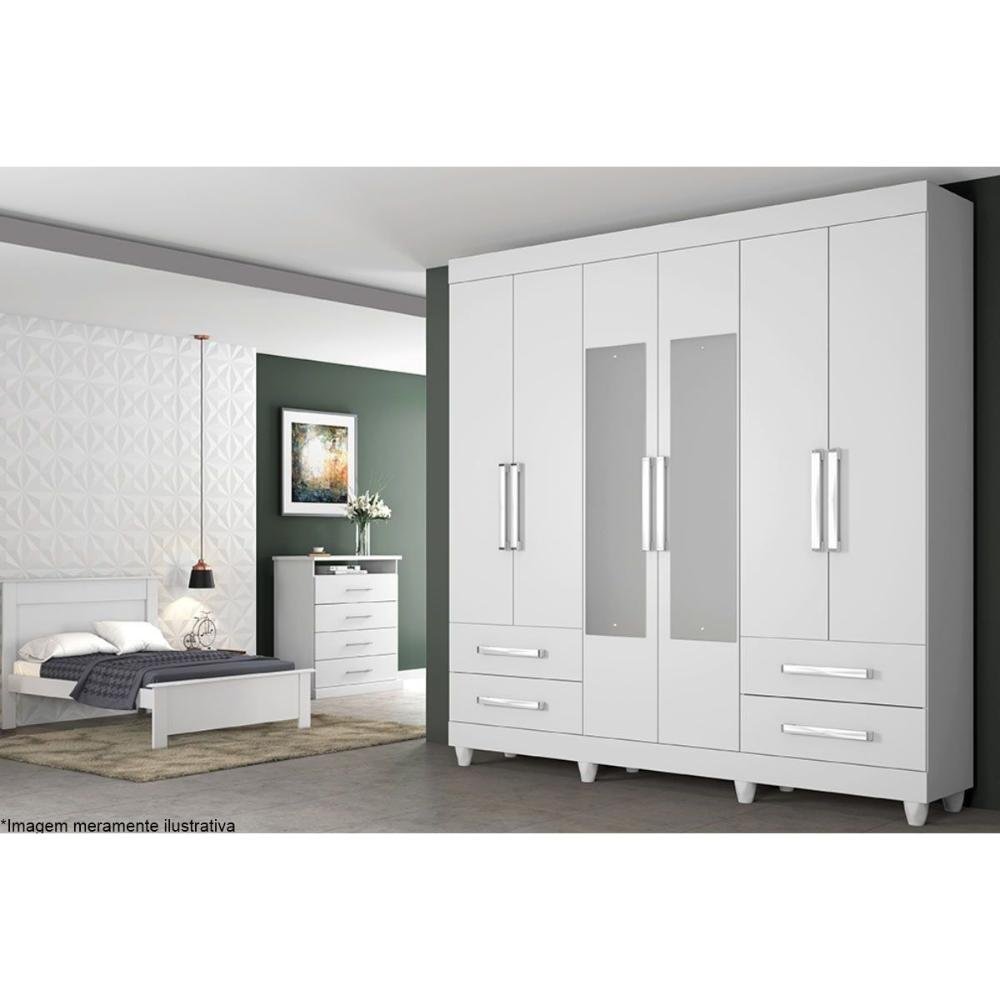 Guarda Roupa 6 Portas e 4 Gavetas c/ Espelho e Pés Nice Peroba/Off White - Europa | MadeiraMadeira