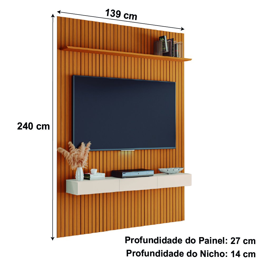 Painel para Tv até 55 Polegadas 1,39x2,40m Ripado com Nicho Arbo Cedro ...