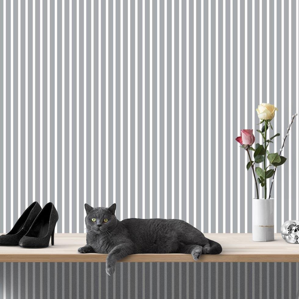 Papel de Parede Adesivo Listrado Cinza 1098 0,48x2,5m | MadeiraMadeira