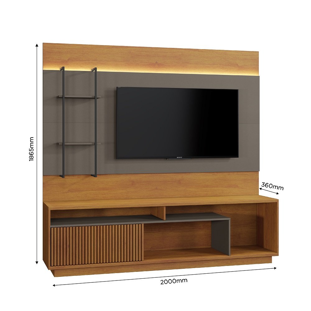 Estante Home Granada Com LED 1 Porta Deslizante Ripada Para Tv até 65 polegadas Mavaular ...