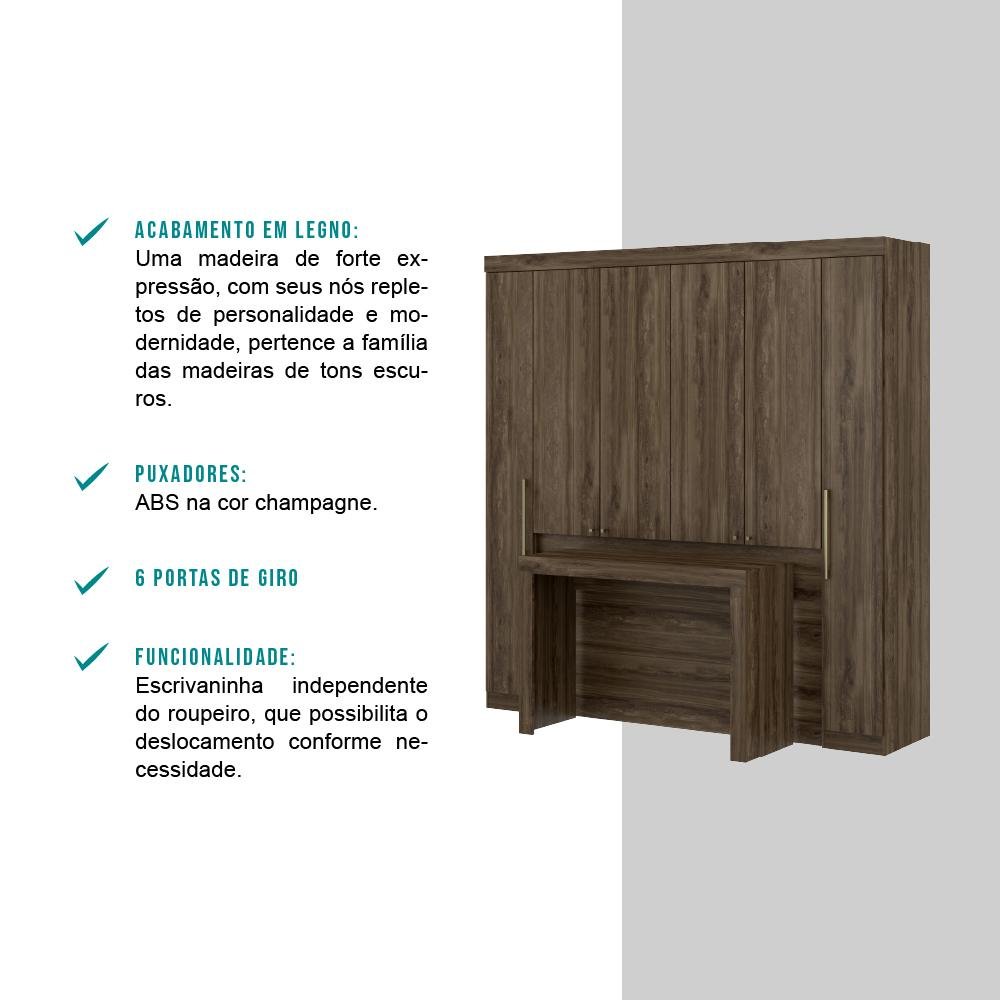 Guarda Roupa Solteiro 6 Portas com Escrivaninha e Painel de TV 55 ...