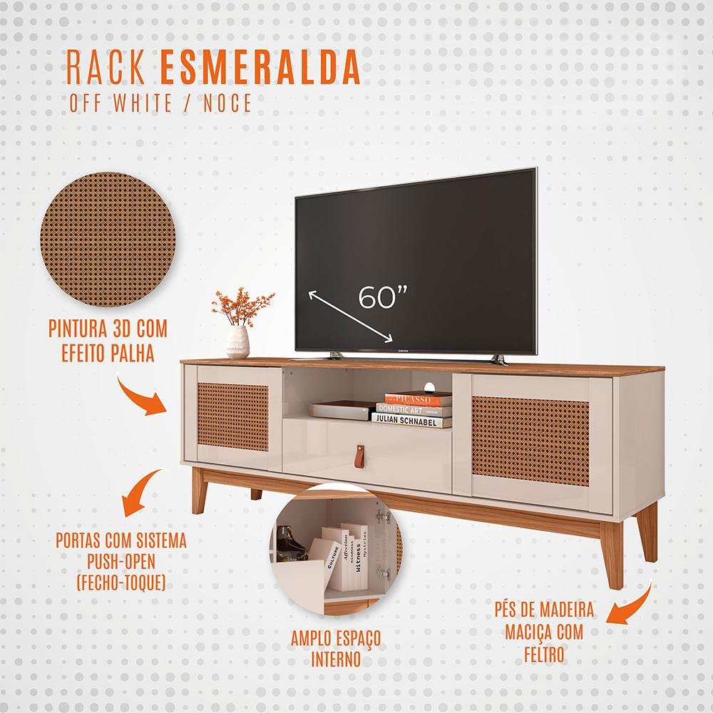 Rack Esmeralda Tv 60 Polegadas Bancada Elegante Sala Estar 2 Portas 1 Gaveta Pés Madeira - Lojas ...
