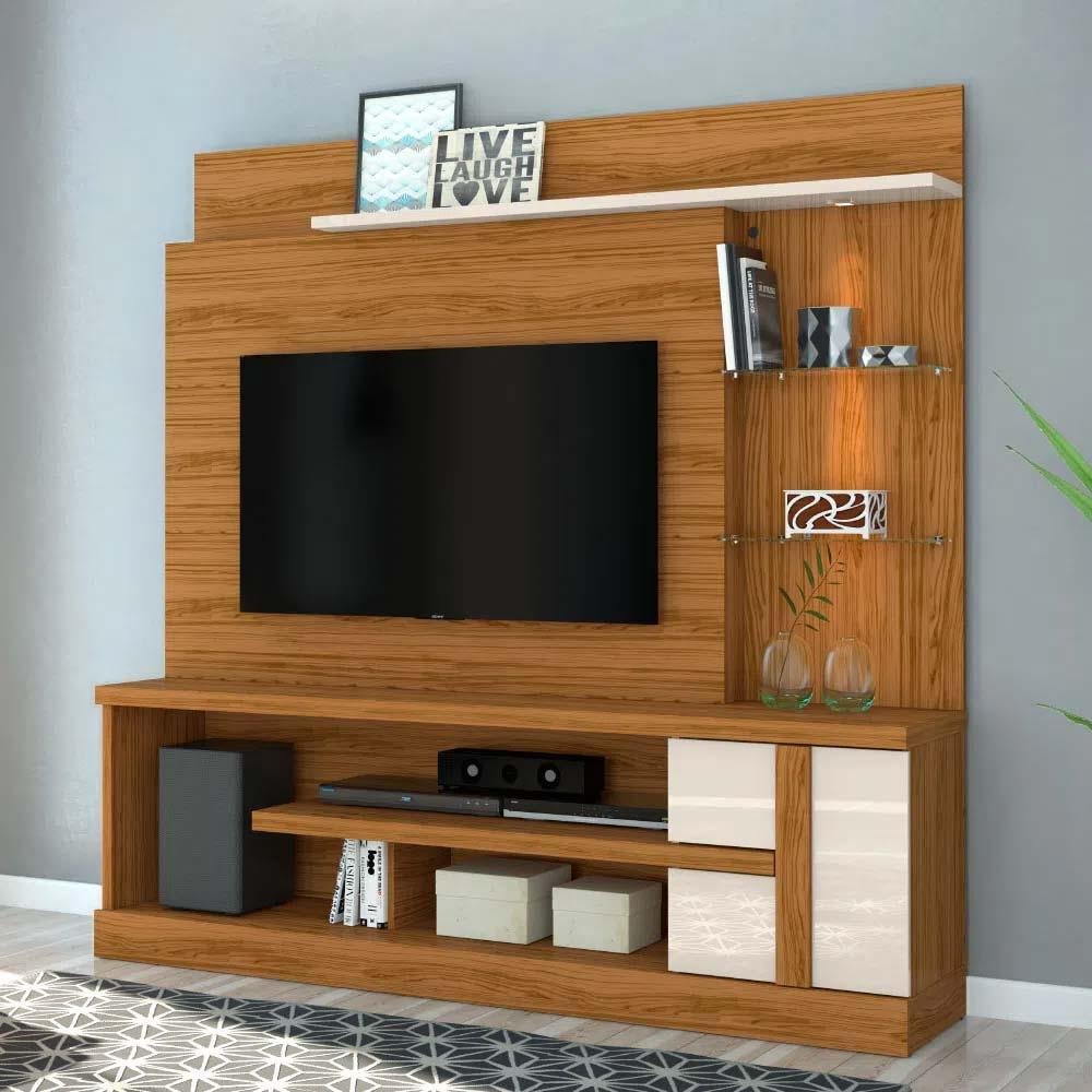 Rack com Painel Alan para TV de 55 Pol Off White Natural | MadeiraMadeira
