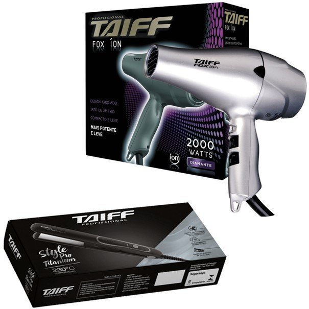 KIT TAIFF - SECADOR FOX ION PRATA 2000W 220V + PRANCHA STYLE PRATA PRO ...