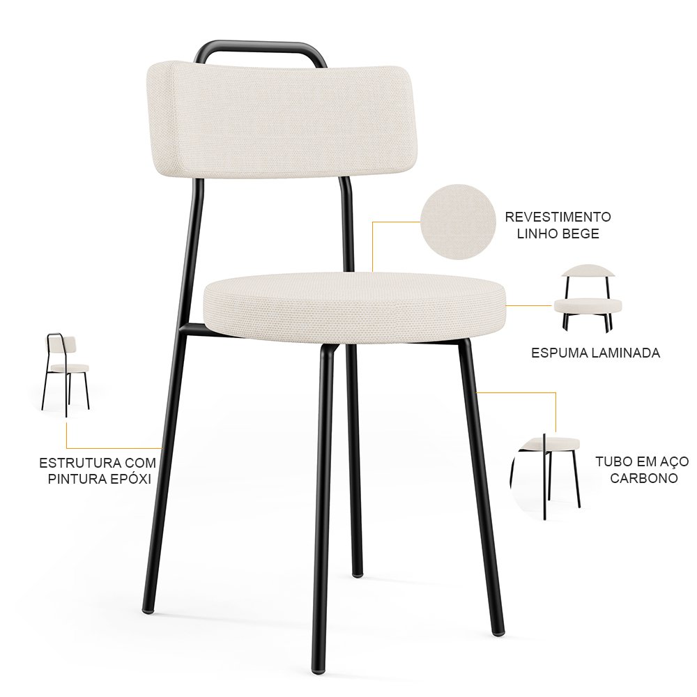 Kit 06 Cadeiras Decorativas Estofada Para Sala De Jantar Barcelona F01 Linho Bege - Lyam Decor ...