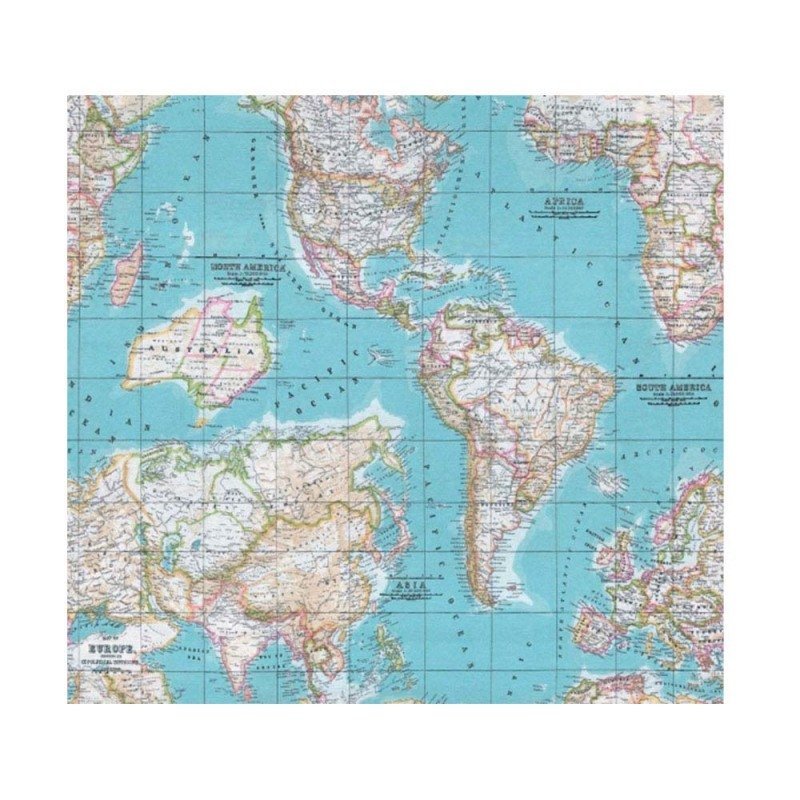 Papel de parede mapa mundi azul Allegra vinílico 53cm x 10m Muresco ...