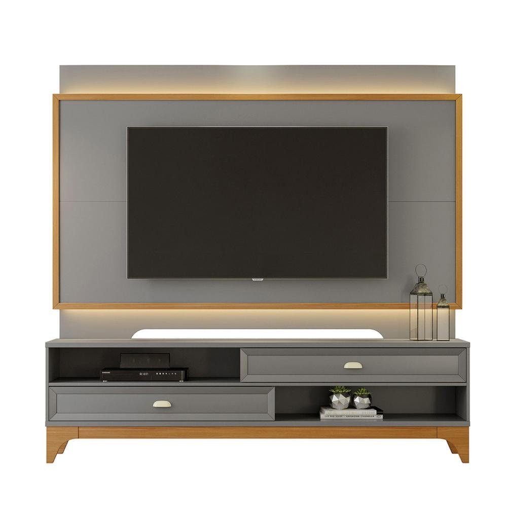 Painel Com Rack Para Tv 70 Polegadas Cinza E Marrom Michigan Lukaliam | MadeiraMadeira