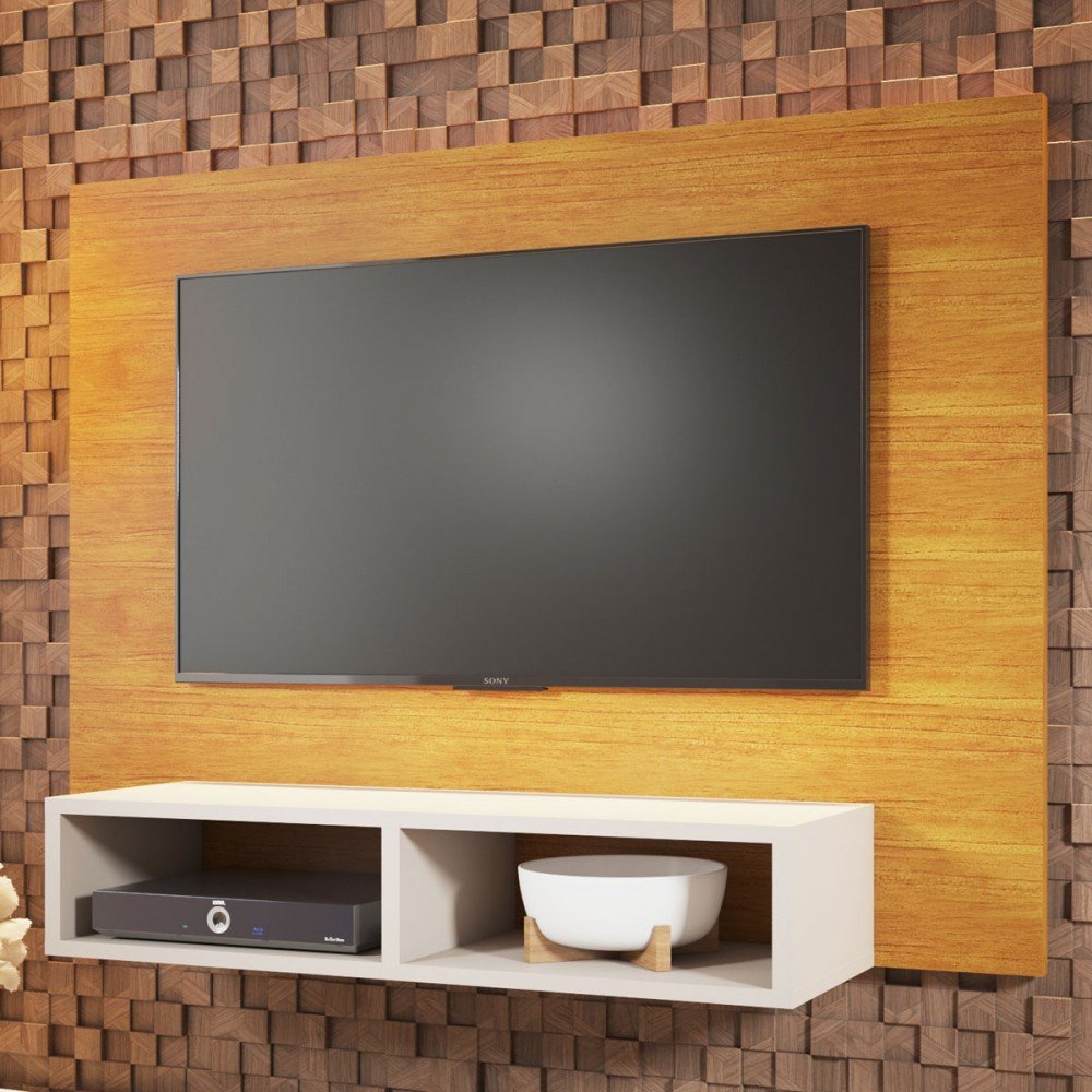 Painel para TV Até 42 Polegadas Baly 2 Nichos Mel/Off White - Viero Móveis | MadeiraMadeira