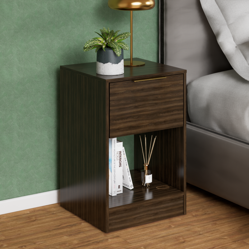 Mesa de Cabeceira Moderna 1 Gaveta Acabamento Fosco Cacau | MadeiraMadeira