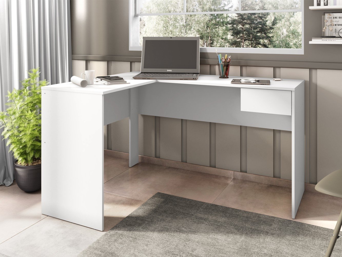 Escrivaninha em L Abby com 1 Gaveta Branco | MadeiraMadeira