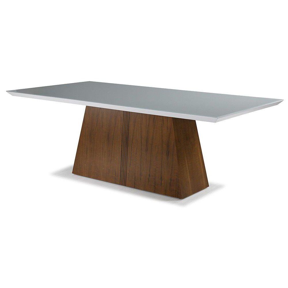 Mesa de Jantar Retangular Tampo de Madeira e Vidro Off White ...