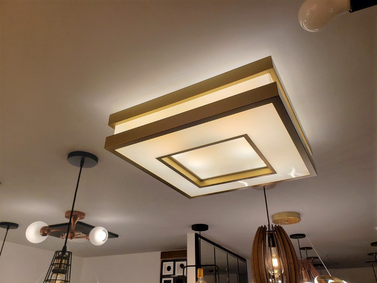 Plafon Moderno Modular 50cm Dourado Sala Mesa Quarto Cozinha ...