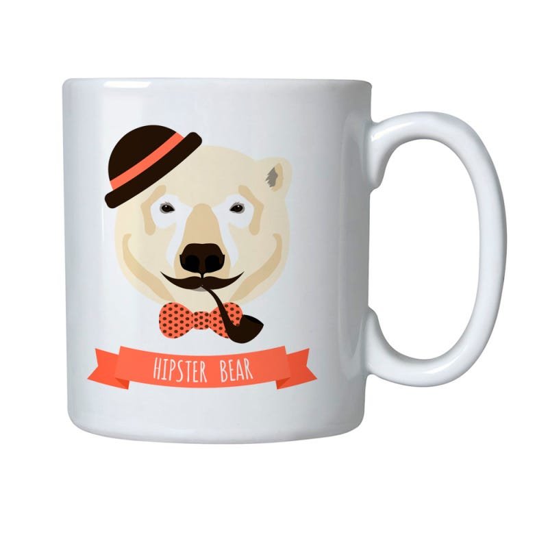 Caneca de Porcelana Urso Hipster | MadeiraMadeira