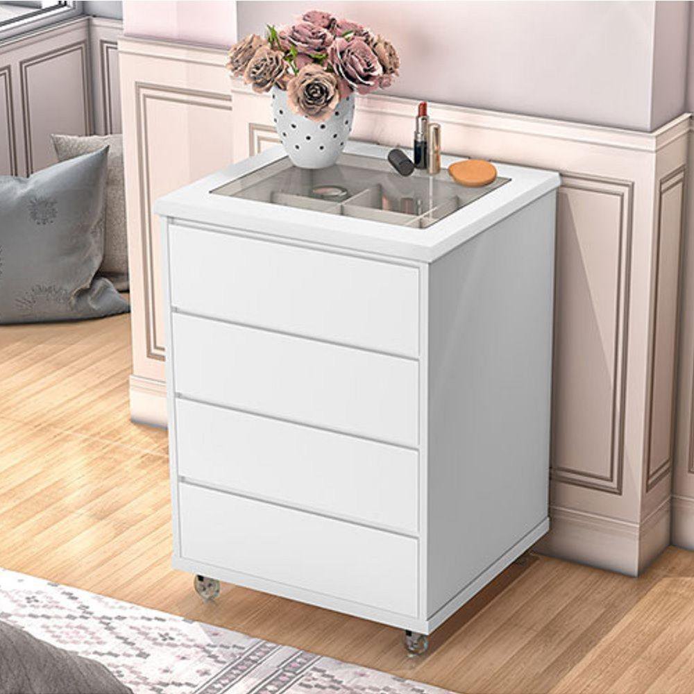 Mesa Cabiceira Para Cama Casal 4 Gavetas Mdf Resistente Branco | MadeiraMadeira