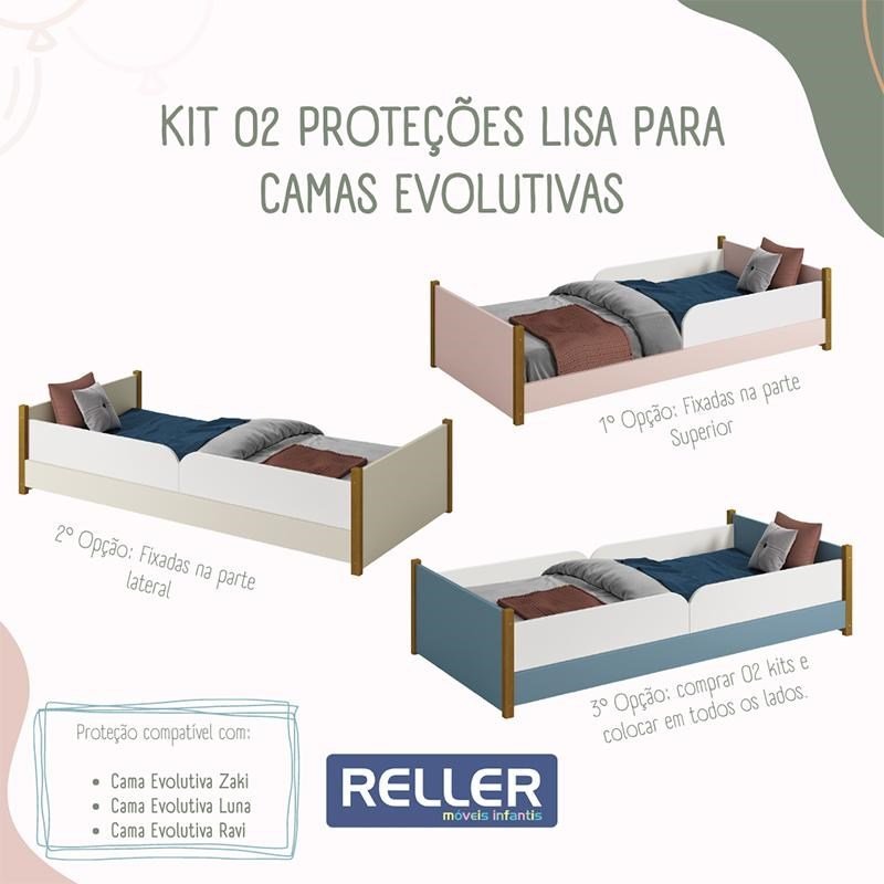 Cama Evolutiva Ravi Branco Fosco com Pés Amadeirado e 2 Kits Proteção ...