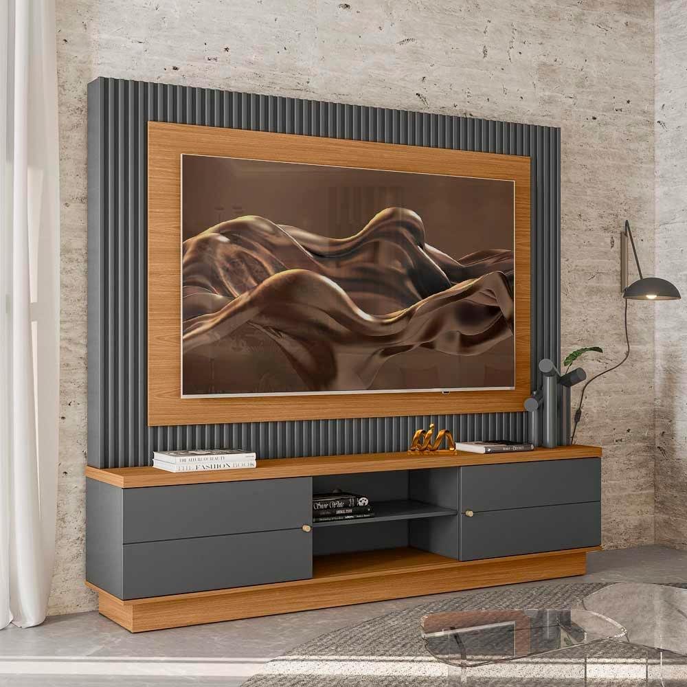 Estante Painel Home Ripado Para Tv 70 Polegadas Maringa Nature Chumbo ...