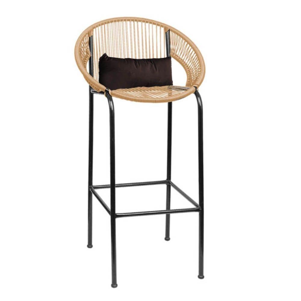 Banqueta Fibra Sintética Bege E Almofada Suede Marrom - Ahazzo Móveis ...