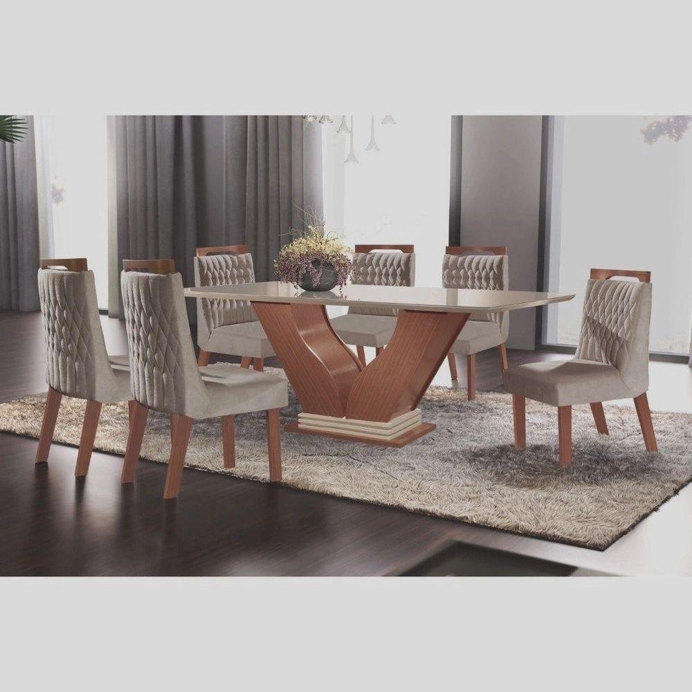 Conjunto Sala de Jantar Mesa Tampo de Vidro Safira 6c | MadeiraMadeira