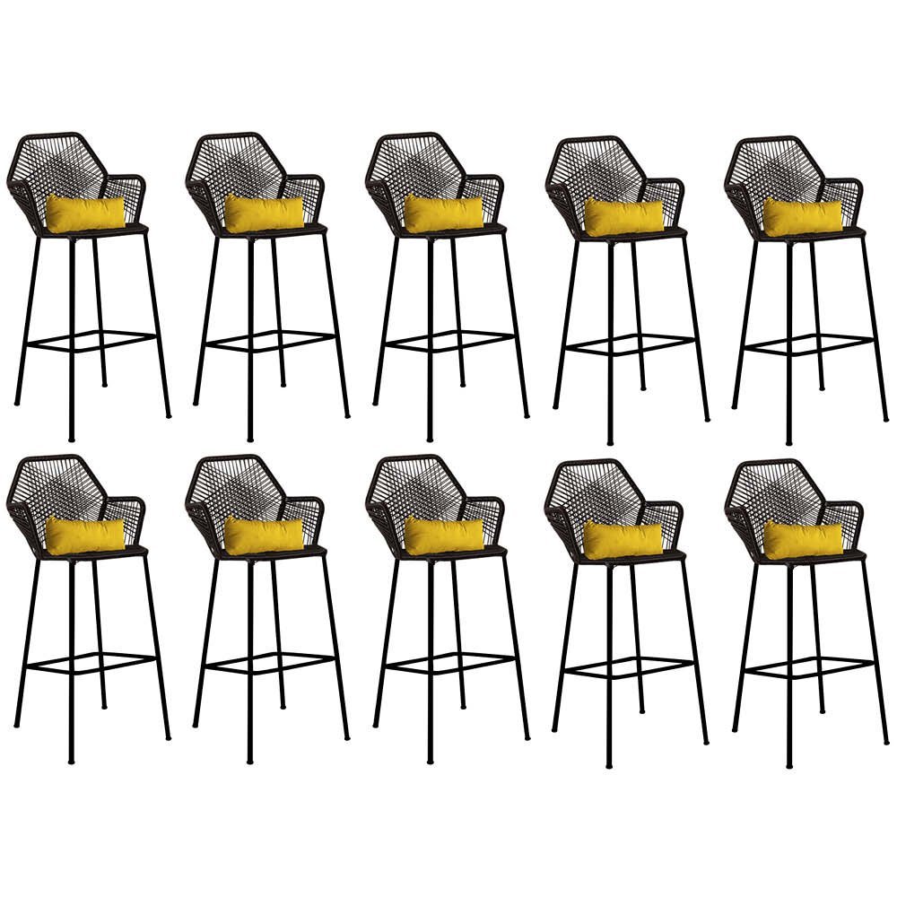 Kit 10 Banqueta Alta Com Encosto Sttar Balcão Ferro Preto Fibra Preto ...