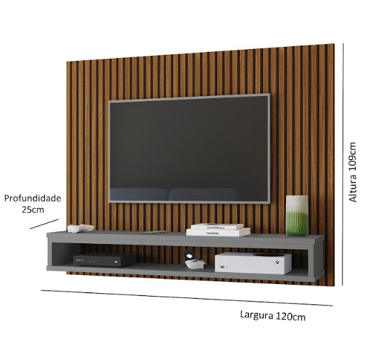 Painel Sala Quarto Com Nicho Suspendo para TV até 50 Polegadas -Cissa- CM - Ripado Freijó/Cinza ...