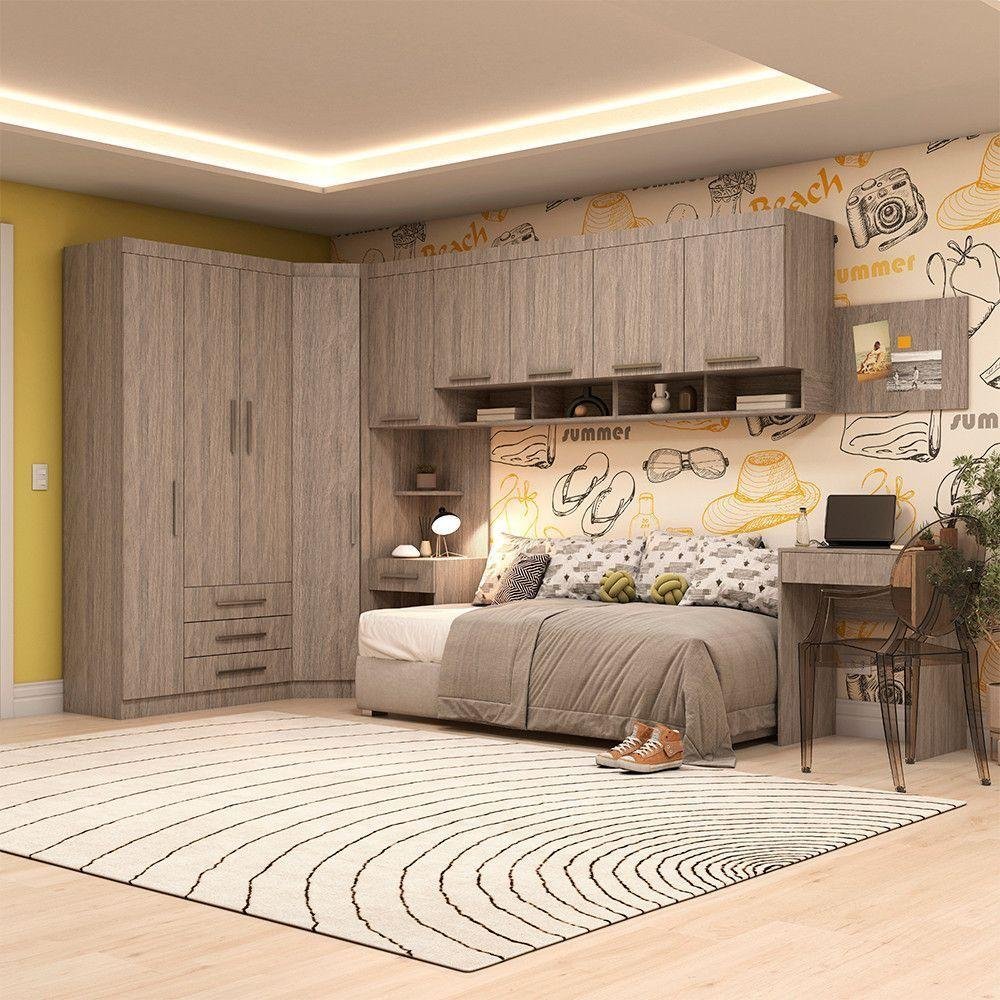 Guarda Roupa De Canto Solteiro E 4 Gavetas C/ Escrivaninha J ...