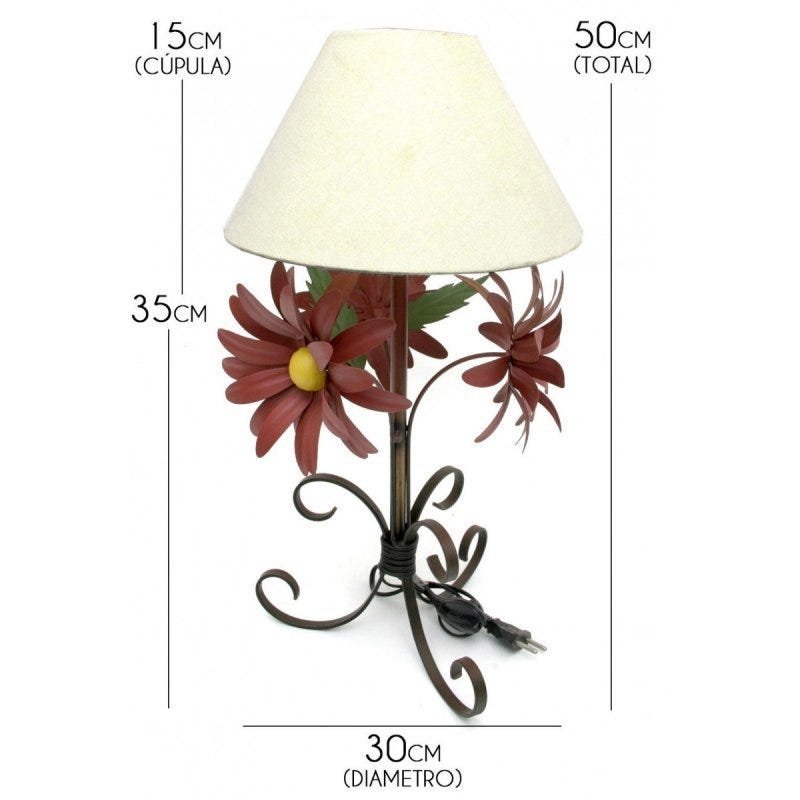 Luminária Abajur para Quarto Artesanal de Ferro Rustico Flor - Vermelho ...