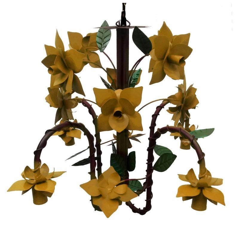 Lustre para Sala de Estar Rustica com Flores de Ferro Artesanais ...