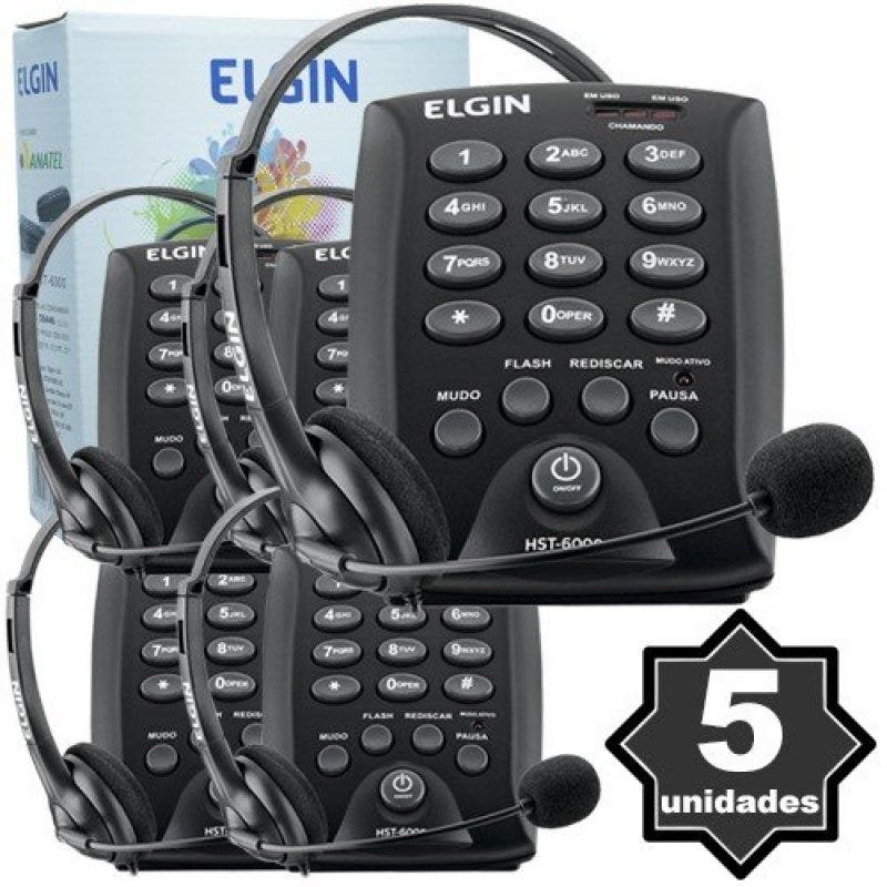 Kit 5 Telefones Headset com Base Discadora Teclado Elgin Hst 6000 ...