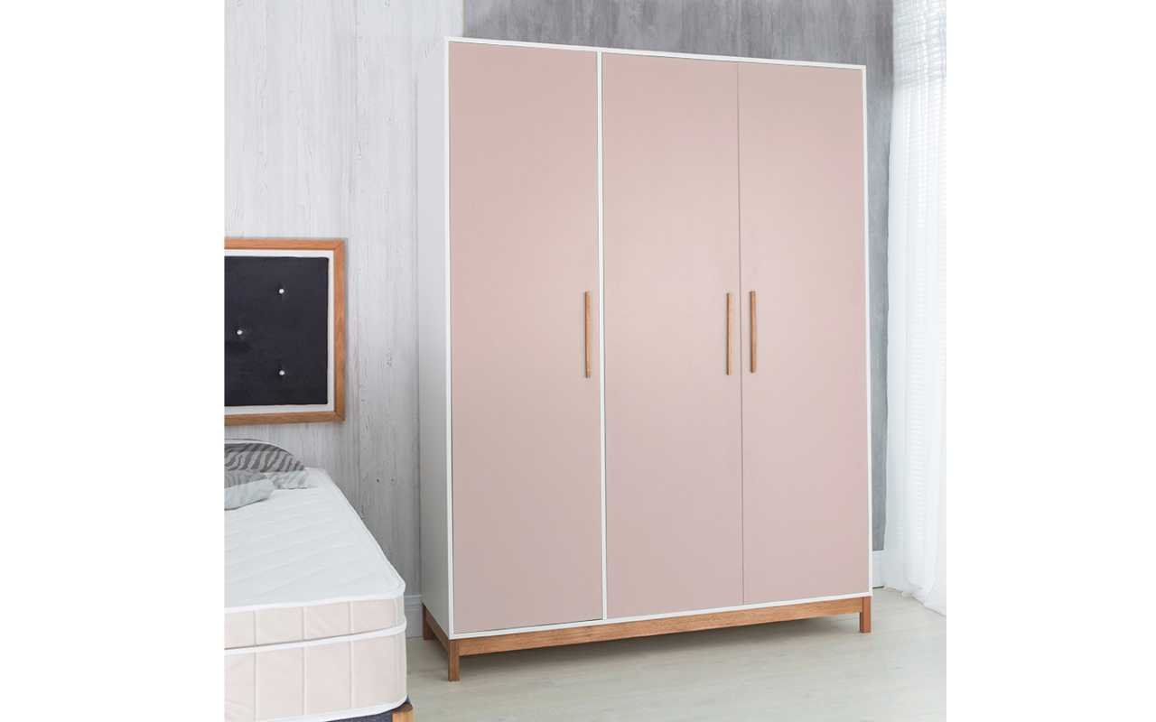 Guarda-Roupa Roupeiro 3 Portas Mdf e Madeira Maciça Branco com Rosa ...