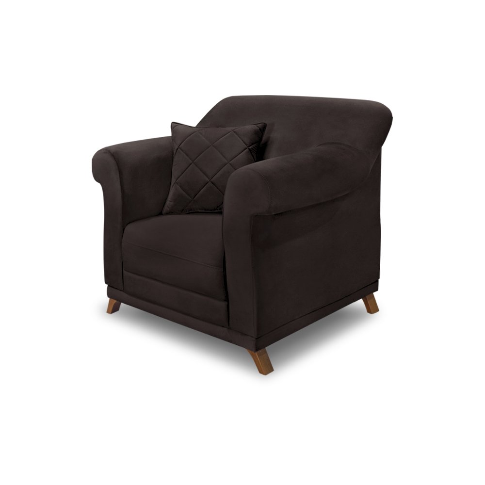 Poltrona Sala de Estar Pé de Madeira Julieta Suede Café S04 - D'rossi ...