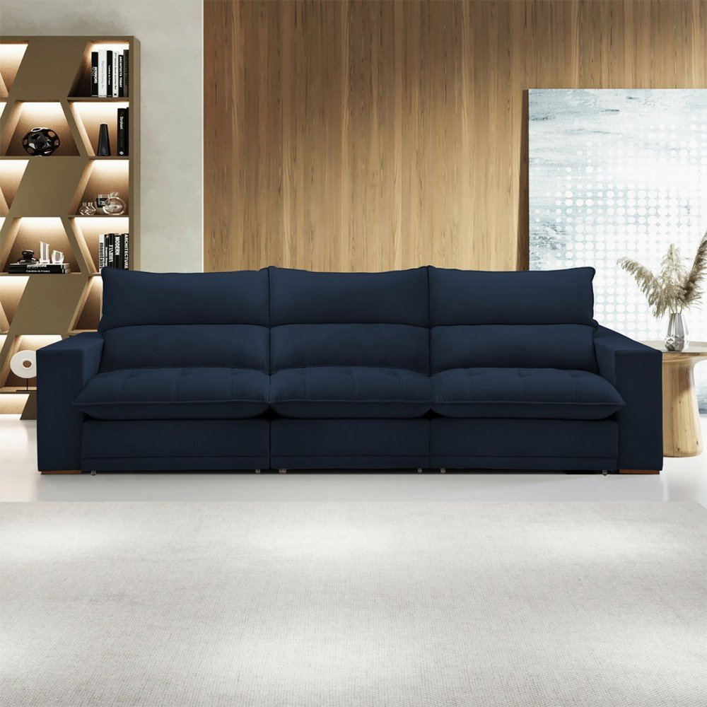 Sofá 5 Lugares Martinho Retrátil 20587 Veludo Azul - Celflex ...