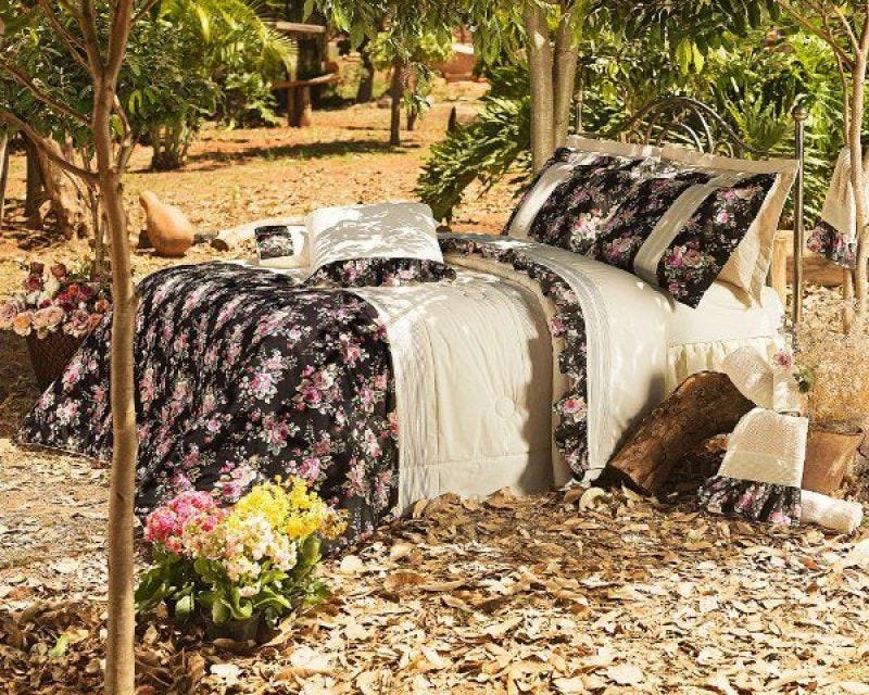 Edredom Casal Queen Margarita 14 Peças Lençol Toalhas - Preto ...