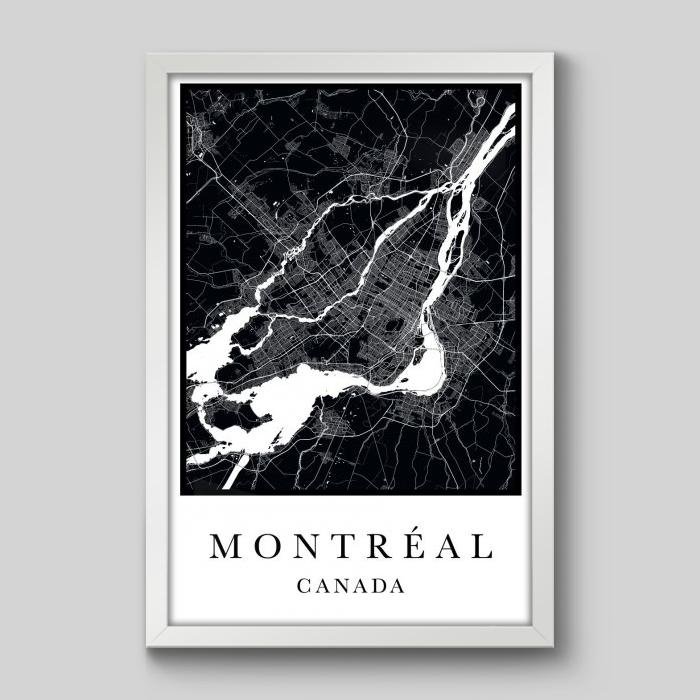 Quadro Mapa Montreal - 90x60cm - Moldura Caixa Branco | MadeiraMadeira