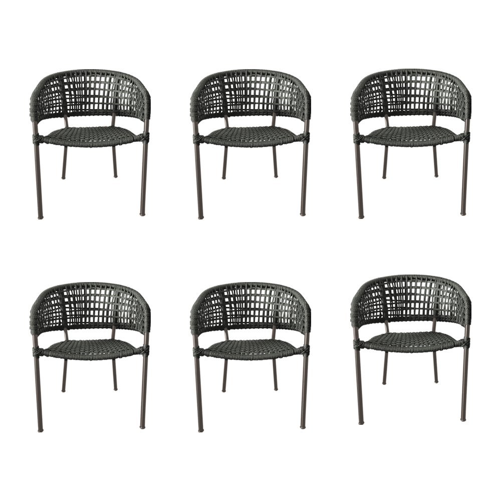 Kit 6 Cadeiras de Jantar em Corda Naútica Cinza Escuro Sol Base Aluminio Rami | MadeiraMadeira