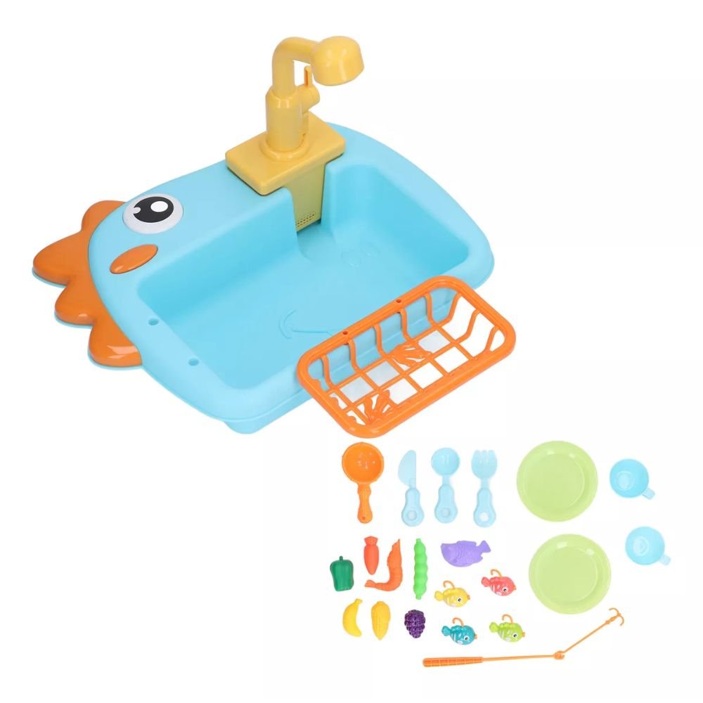 Pia Infantil com Torneira de Água e Pescaria Azul - Quanhe | MadeiraMadeira