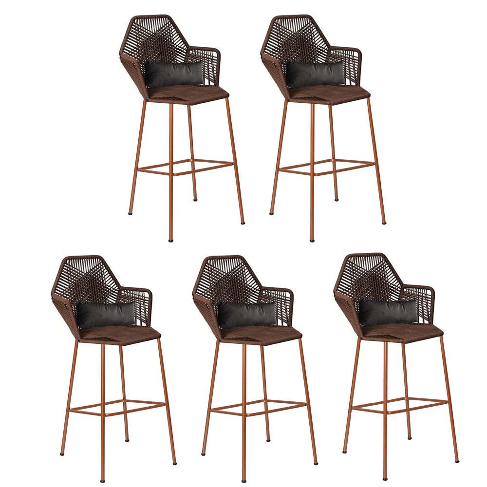 Kit 05 Banqueta Alta Com Encosto Sttar Balcão Ferro Bronze Fibra Marrom ...
