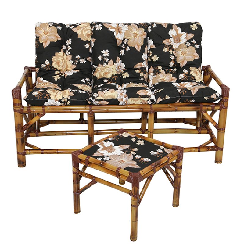 Kit Sofá de Bambu 3 Lugares com Almofadas Zenaide Preto | MadeiraMadeira