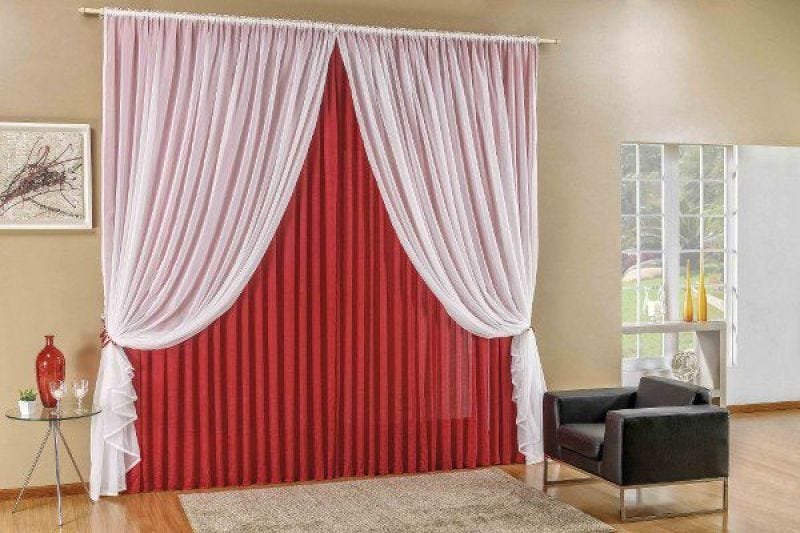 Cortina Renascence 4,00x2,80 com Pedraria Seda Amassada Voal - Vermelho ...