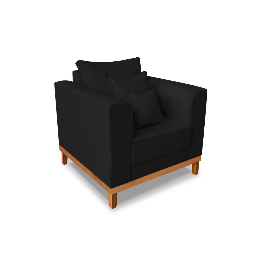 Poltrona Confortavel Viena Para Sala de Estar Suede Preto - Madeira ...