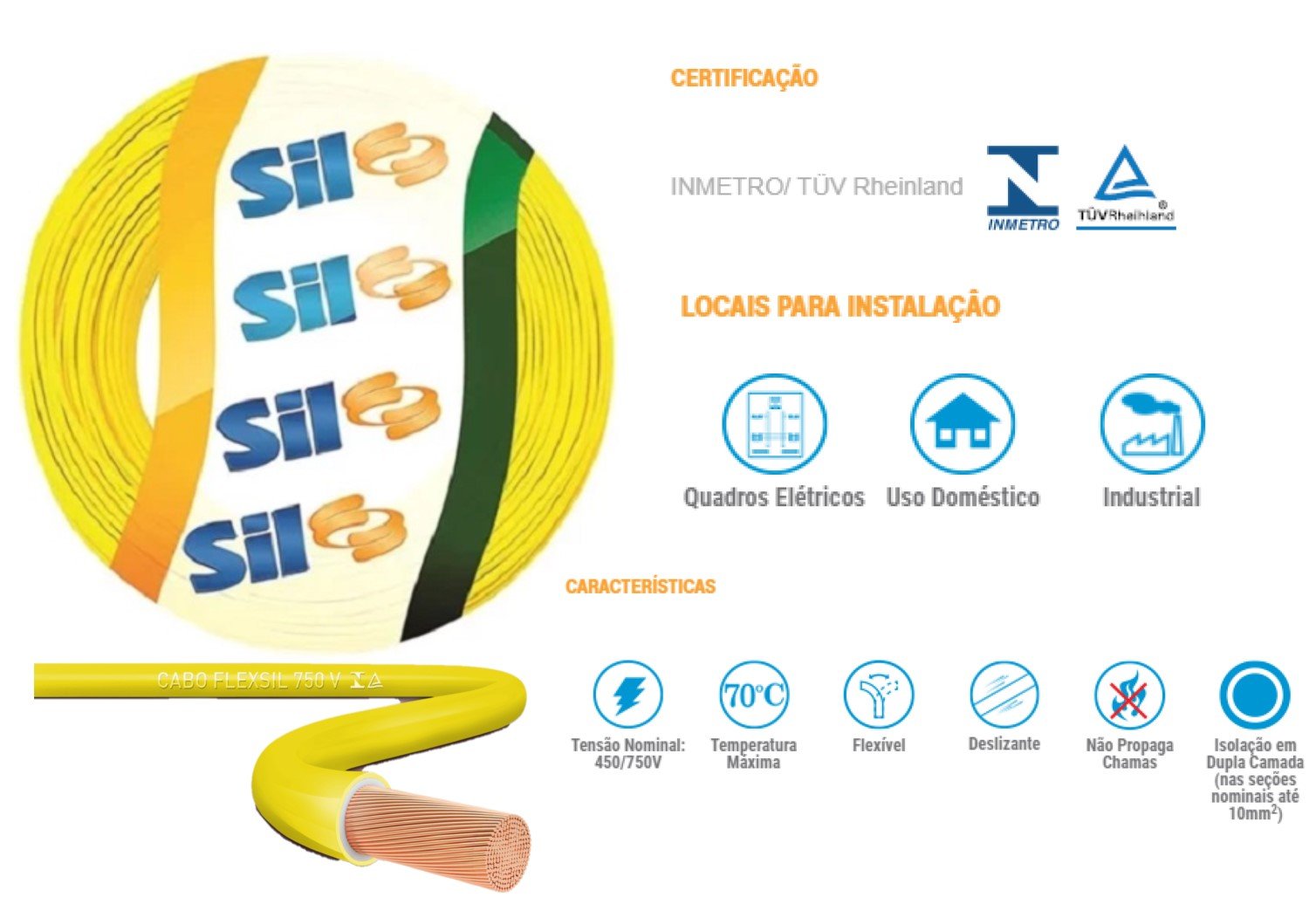 Cabo Flexível 6mm varias cores SIL 100 metros - Amarelo | MadeiraMadeira