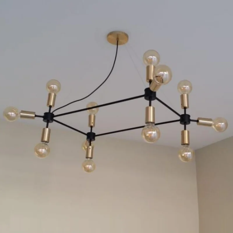 Pendente Moderno Rekta Preto/Dourado 12xE27 | MadeiraMadeira