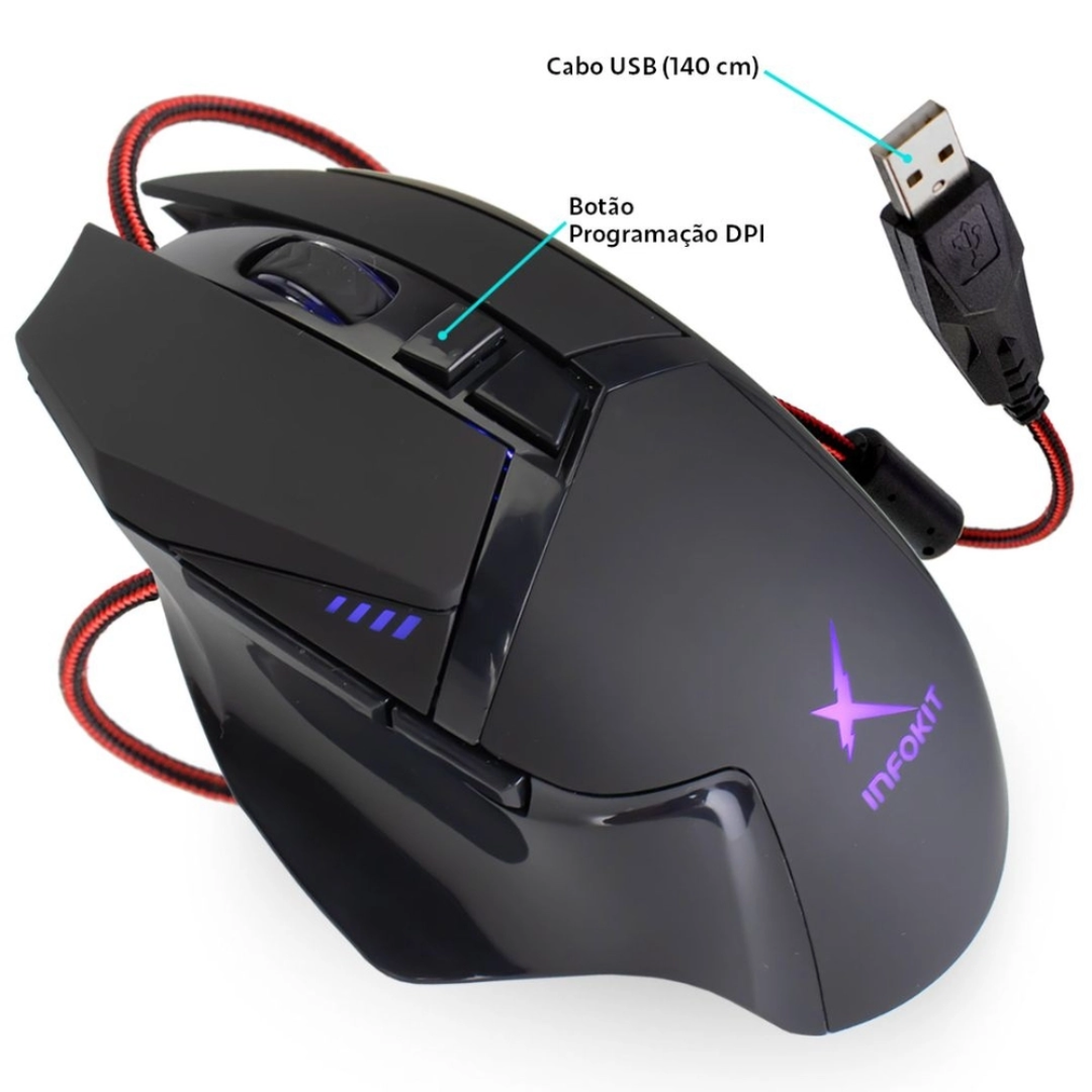 Mouse Gamer Usb com Iluminacao Led Rgb Infokit Gm-601 | MadeiraMadeira