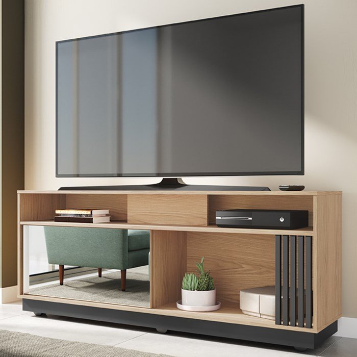 Bancada Rack Para TV 65 Polegadas Caioba Freijo Preto CLB | MadeiraMadeira