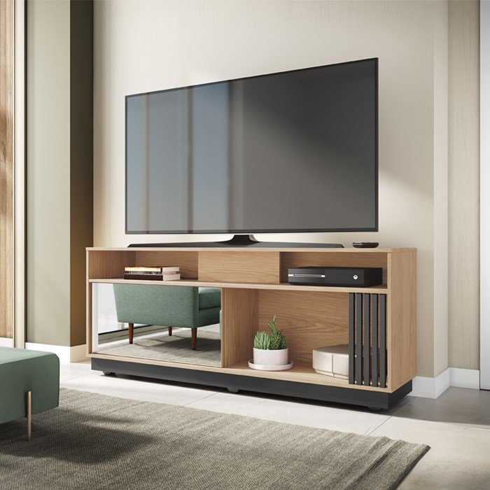 Bancada Rack Para TV 65 Polegadas Caioba Freijo Preto CLB | MadeiraMadeira