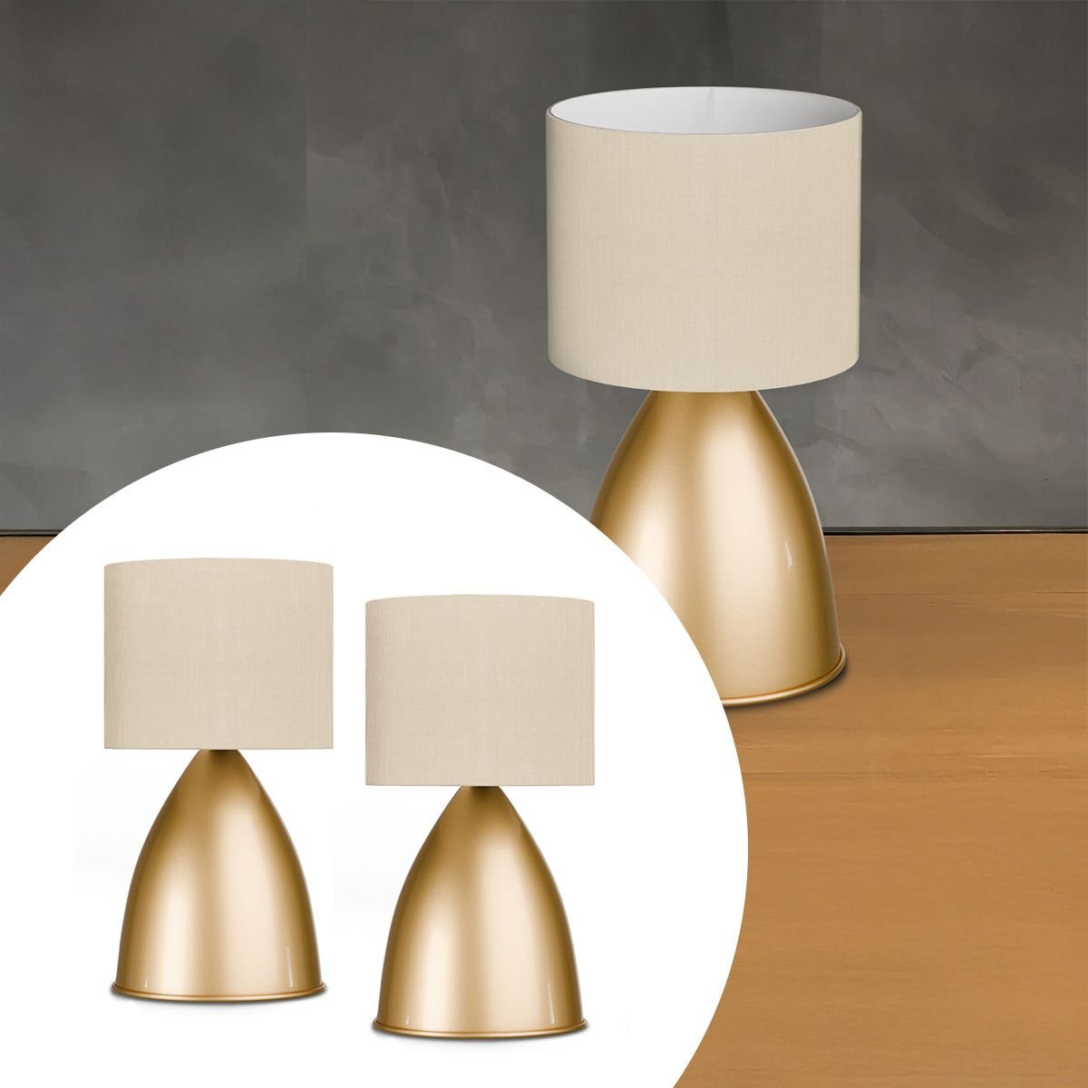 Kit 2 Abajur de Mesa Clássico Bojudo Dourado e Cúpula Bege Decorativo ...