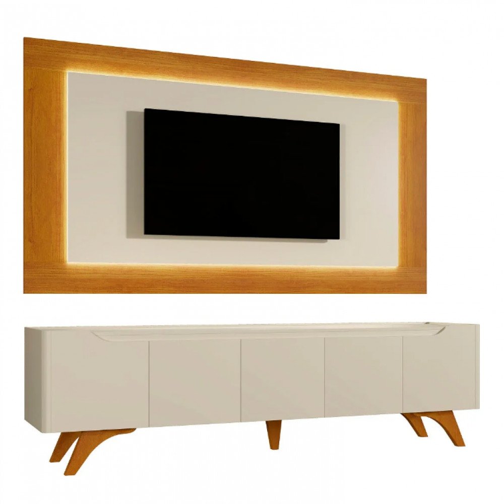 Painel com Rack Atenas com Led Tv 58 Mavaular | MadeiraMadeira