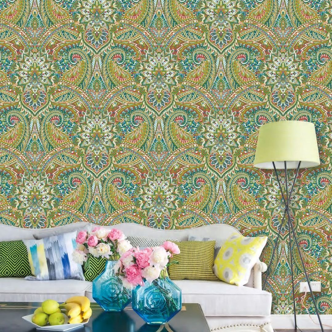 Papel de Parede Paisley Colorido Vinilico Lavável+ Cola Inclusa ...